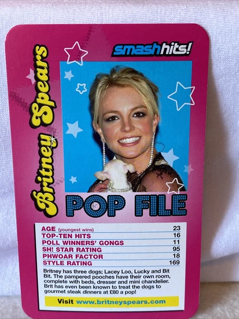 BRITNEY SPEARS, SMASH HITS ! - POP STARS 3, RARE TOP TRUMPS CARTE ...