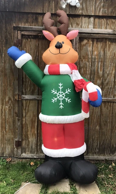 GEMMY VINTAGE INFLATABLE Reindeer W/ Candy Cane 2007 Christmas Great ...