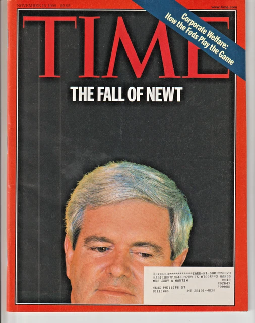 TIME MAGAZINE NOVEMBER 16 1998 The Fall of Newt Gingrich Hurricane ...