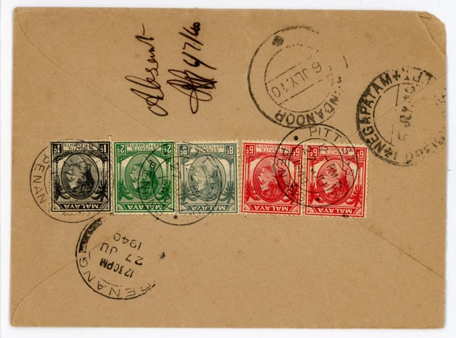 P105/40 MALAYA 1940 Straits Registered Censored Cover Pitt St Spo To ...