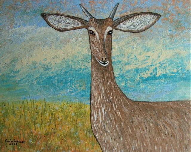 PAINTING GAZELLE BUCK Original Signed Art Wild Animal Abstract ...