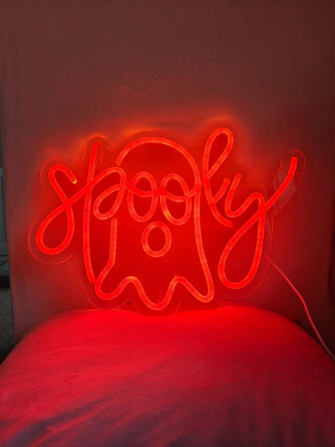 SPOOKY GHOST 3D Halloween LED Neon Light, USB-Powered Wall Decoration ...