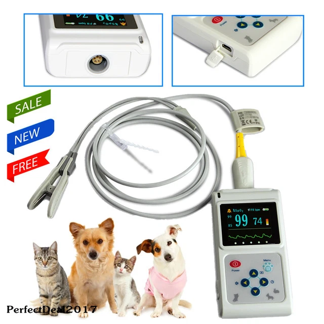 CMS60D-VET VETERINARY PULSE Oximeter OLED Animal Tongue Ear SPO2 Sensor ...