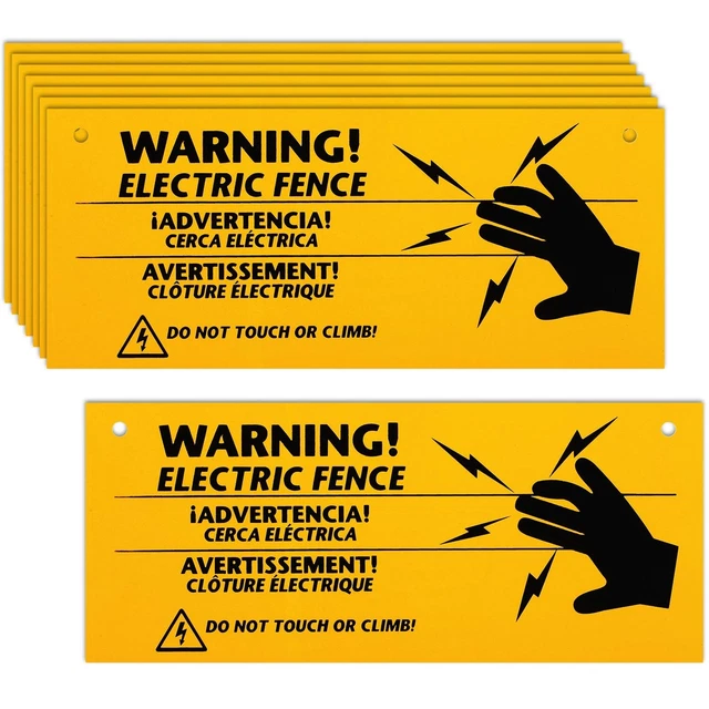 8 PIECES ELECTRIC Fence Warning Signs 10 X 4 Inch Plastic Electric 8 PIECES ELECTRIC Fence Warning Signs 10 X 4 Inch Plastic Electric