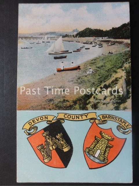 OLD PC - Barnstaple, The River 'DEVON COUNTY' Heraldic Coat of Arms £4. ...
