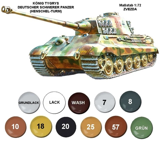 MODELL ZUM KLEBEN Konig Tiger Ausf. B Maßstab 1:72 + Farben, Grundlack ...