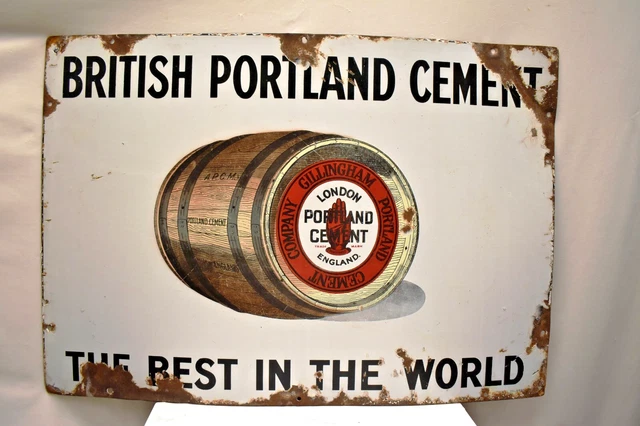 VINTAGE BRITISH PORTLAND Cement Porcelain Enamel Sign London Barrel ...