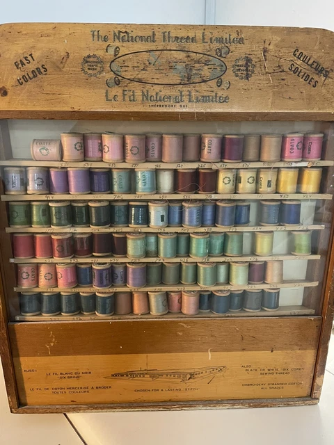 ANTIQUE OAK NATIONAL Thread Company Spool Cabinet (with Marquee ...