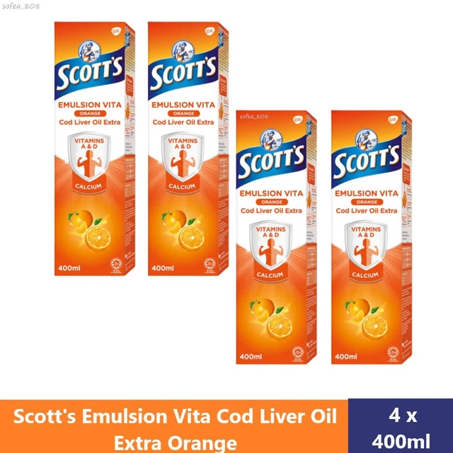 4 X 400ML Scotts Emulsion Vita Cod Liver Oil Extra Orange Flavour ...
