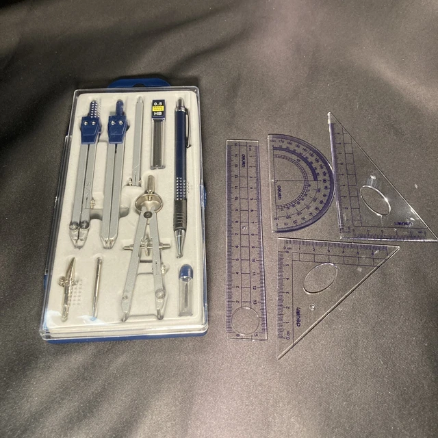 13 PIECE GEOMETRY Set Complete w/Protractor, Compass Rulers - Student ...