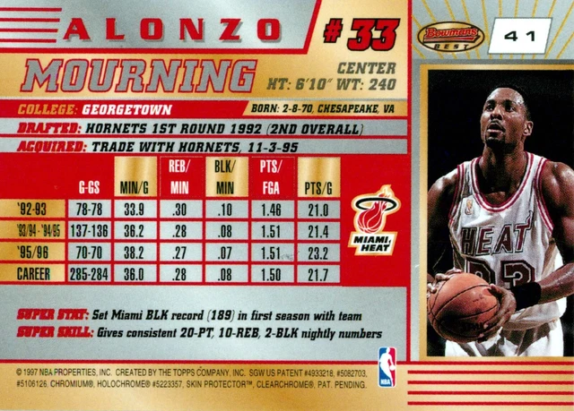 1997 MIAMI HEAT NBA Card ALONZO MOURNING Bowman's Best EUR 3,31 ...