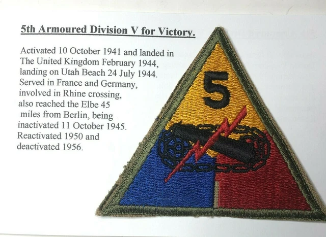 US ARMY 5TH Armoured Division V For Victory cloth badge patch 1941-56 £ ...