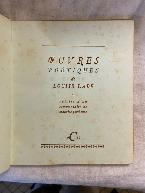 OEUVRES POÉTIQUES DE Louise Labé 1947 EUR 22,00 - PicClick FR