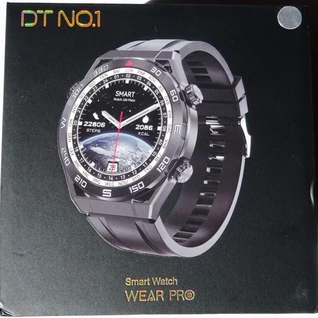 DT NO.1 ULTRA Mate Smartwatch“ in silbergrau mit schwarzem Silikon ...