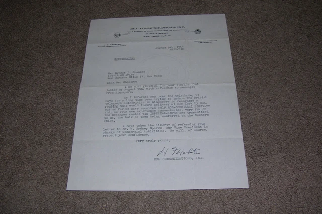 1954 LETTER RCA Communications Problems in Singapore Messages Imperial ...