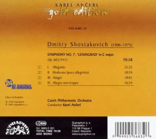 SHOSTAKOVICH: SYMPHONY NO. 7 - Leningrad (Ancerl Gold Edition, Vol. 23) EUR 19,69 - PicClick FR