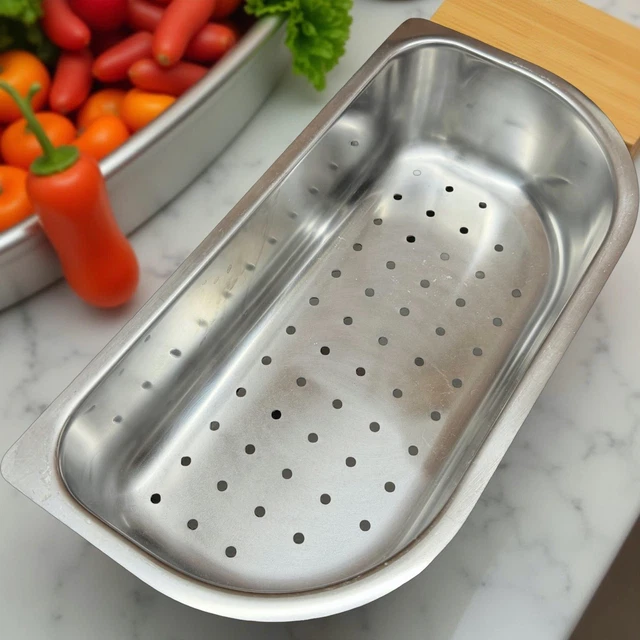 STAINLESS STEEL SINK Insert Colander (L34.5cm x W17.5cm x D7.5cm) $25. ...