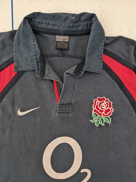 VINTAGE ENGLAND NIKE O2 Rugby Shirt Away 2002-2003 Blue Mens XL £24.95 ...