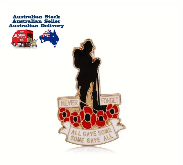 ANZAC DAY LEST We Forget Poppy Flower Badge Remembrance Lapel Pin ...
