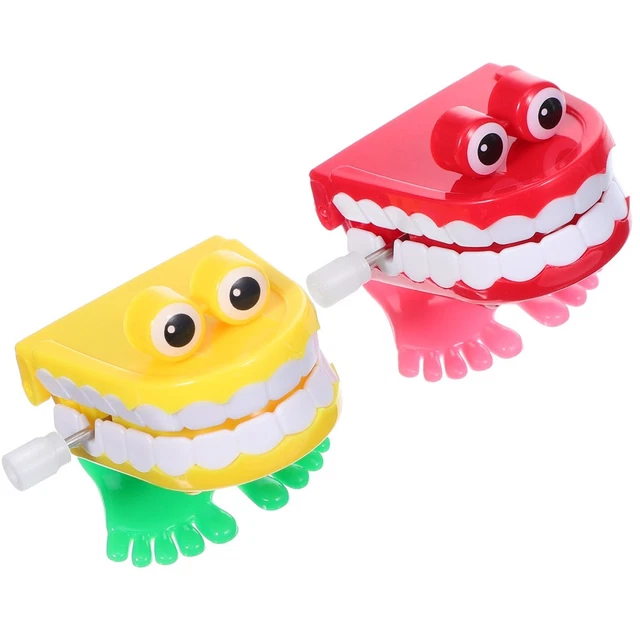 2 PCS COLORFUL Plastic Wind-up Walking Chattering Teeth Toys with Eyes ...