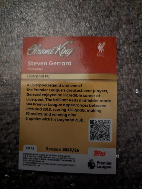 TOPPS PREMIER LEAGUE 2026 Card Steven Gerrard Chrome King CK12 ...