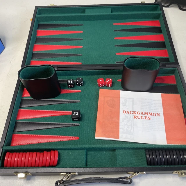 VINTAGE BRIEFCASE BACKGAMMON Set Green Red Felt & Leather Full Set £29. ...