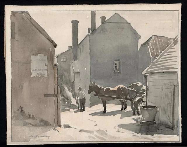 J D KENNEDY - Watercolour Painting - Horse & Cart Farm Landscape - 20th ...