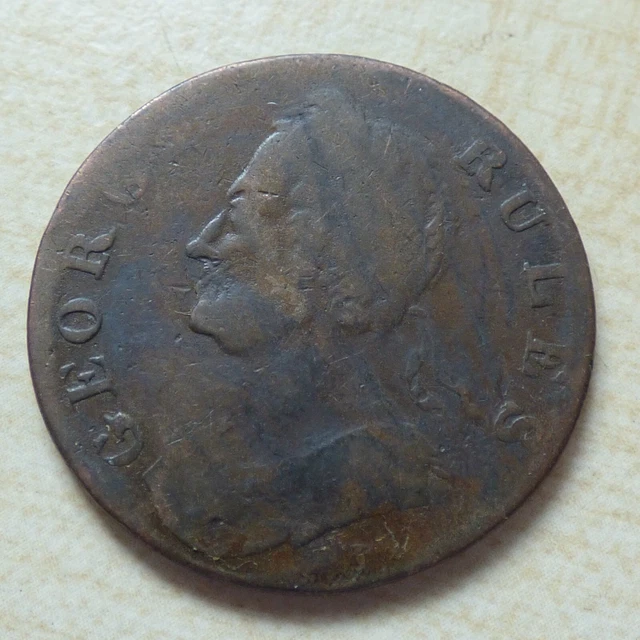 GEORGE II RULES Half-Penny 1730 Britain Isles Colonial Evasion Token ...