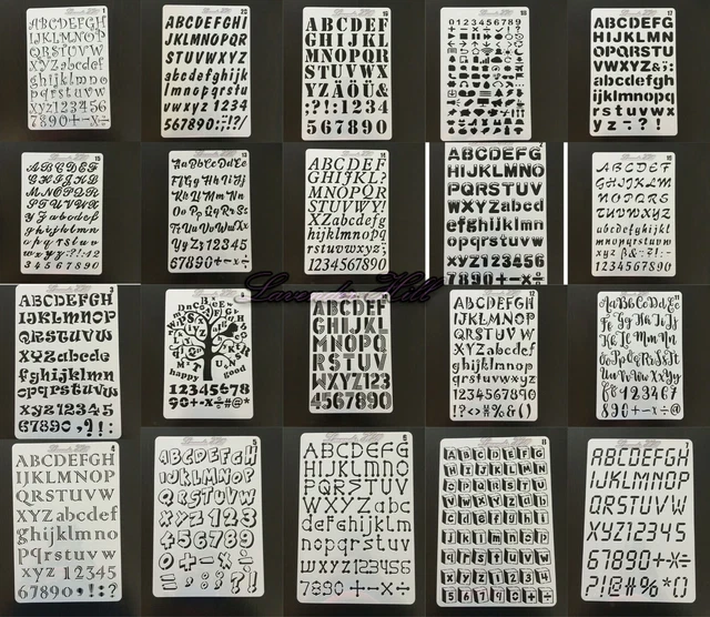 ARTISTIC ALPHABET LETTERS Numbers Stencils Painting Draw Card Making ...