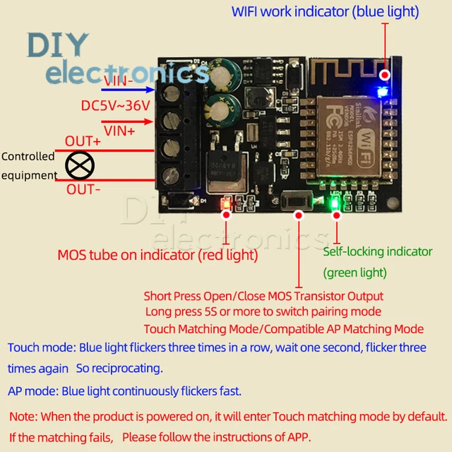 ESP8266 5V-36V WIFI Relay Module Smart Remote Control for IOS APP US $5 ...