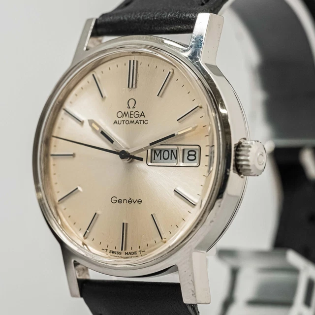 *NEAR MINT* VINTAGE OMEGA Geneve Cal.1022 Automatic Silver Dial Date ...