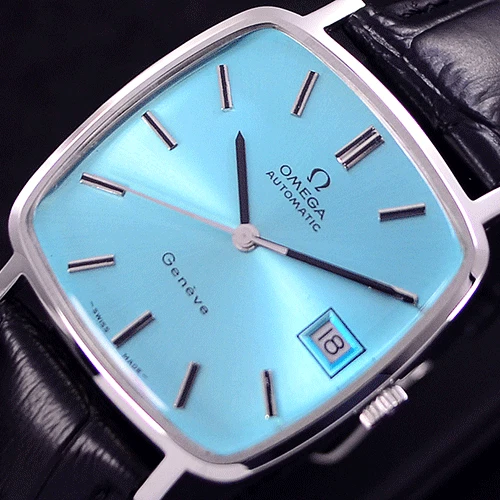 VINTAGE OMEGA GENEVE Automatic Sky Blue Dial Date Dress Men's Watch ...