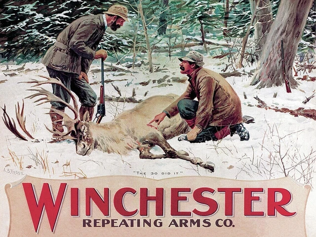 VINTAGE WINCHESTER RIFLE ad advertising sign bear hunting dogs CANVAS ...