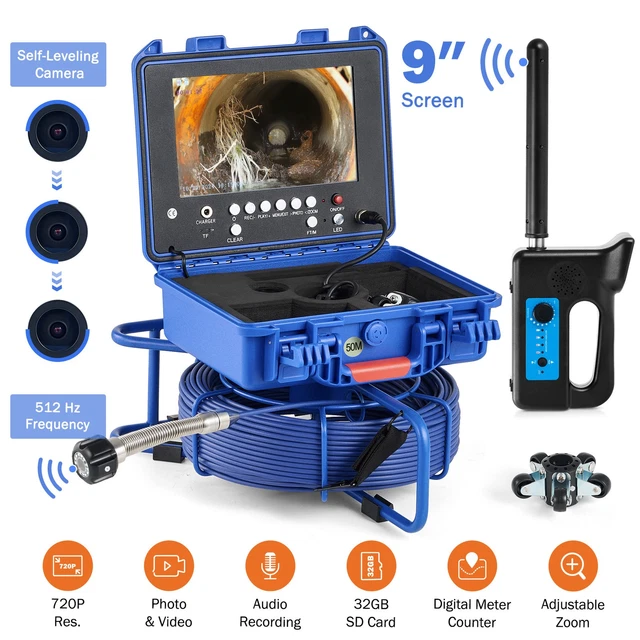 SMART 50M DRAIN Sewer Pipeline Endoscope Inspection Camera 9" Monitor ...
