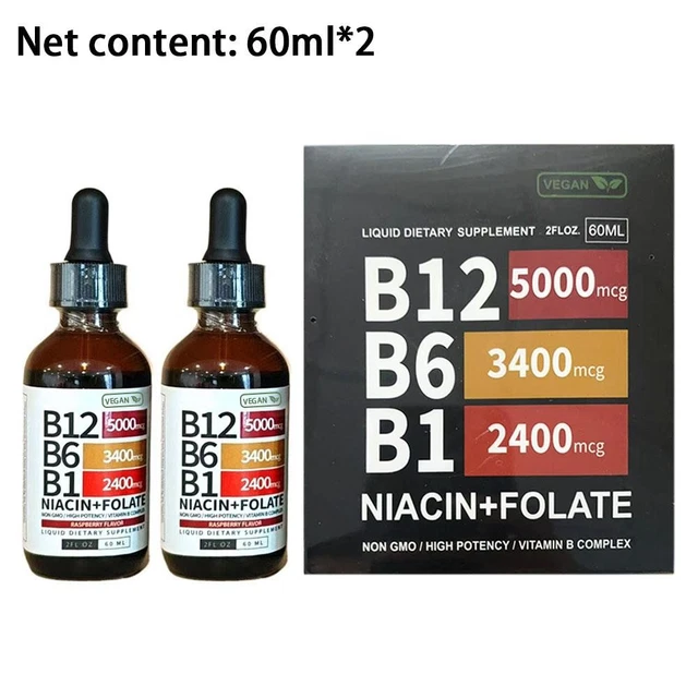 2PCS * 60ML Vitamin B12 & B6 & B1 Liquid Drops Sublingual Vitamin B ...