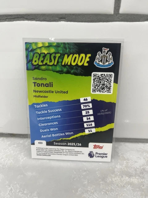 TOPPS PREMIER LEAGUE 2025/2026 Sandro Tonali Beast Mode Newcastle #433 ...