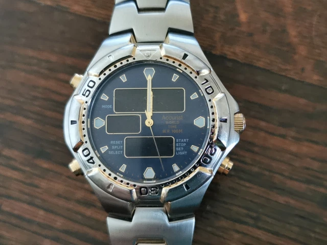 VINTAGE ACCURIST MB076 Mens Quartz World Timer Analogue/Digital Watch ...