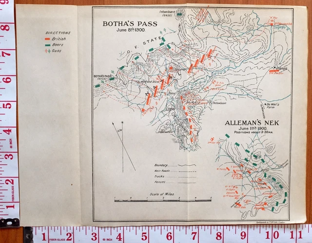 BOER WAR ERA MAP/PLAN BATTLE BOTHA'S PASS 8th JUNE 1900 ALLEMAN'S NEK ...