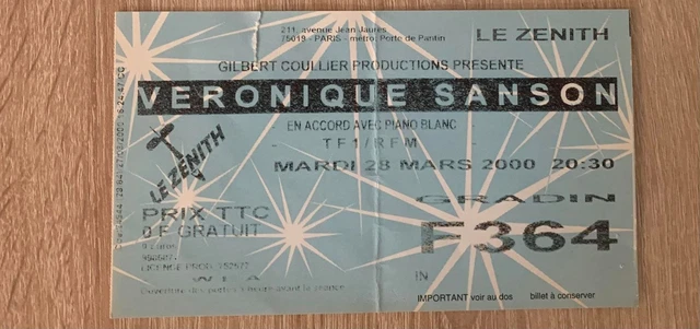 VERONIQUE SANSON - Ticket concert n° F 367 - Zenith Paris - Mardi 28 ...