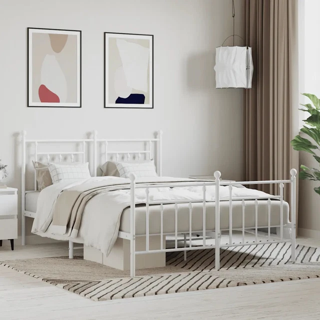 WALPLUS METAL BED Frame White 140x200 cm Footboard Double Bed Frame £ ...
