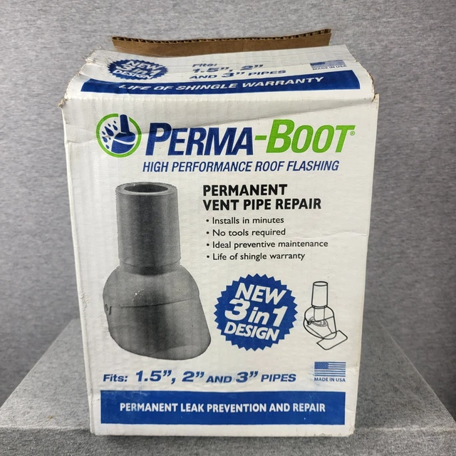 PERMA-BOOT PERMANENT VENT Pipe Repair 3-in-1 Design Fits 1.5, 2" & 3 ...
