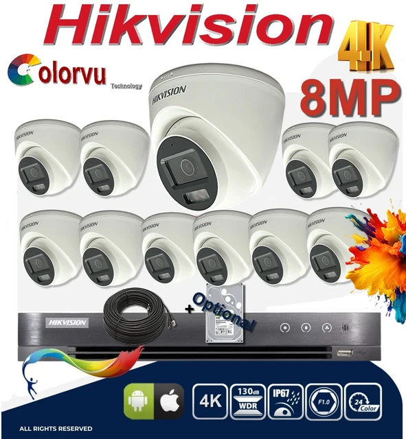 HIKVISION 8MP 4K colorvu CCTV Camera System Night Colour Smart Light UK ...