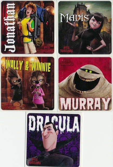 5 X SQUARE Stickers ~ Hotel Transylvania Wally Winnie Mavis Murray ...