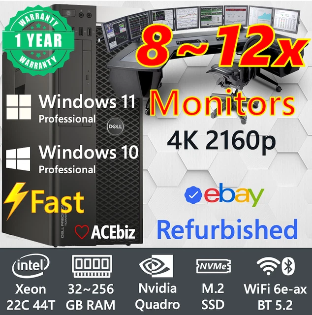DELL TRADING COMPUTER up to 8~12x 4K Monitor 22 Core Xeon SSD Windows ...