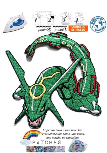 POKEMON IRON ON Dragon Flying Type Embroidered Rayquaza Patch £6.62 ...