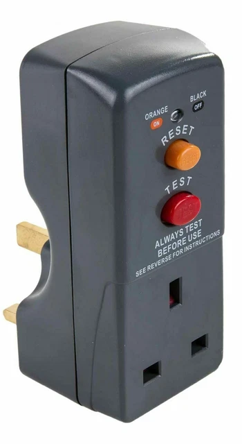 MASTERPLUG RCD SAFETY Plug Socket Adapter Circuit Breaker Trip Switch ...