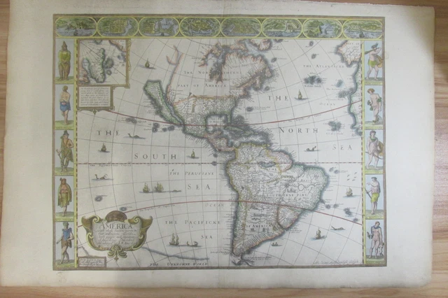 JOHN SPEED MAP of the Americas (1626) - hand coloured on hand made ...