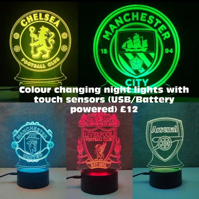3D ACRYLIC LIGHT LED Multi Colours Football Team touch sensor battery ...