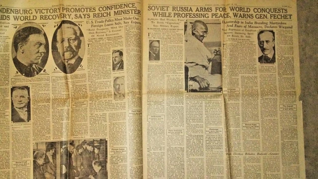 MILWAUKEE SENTINEL NEWSPAPER MARCH1932 HITLER Gandhi Hindenburg ...