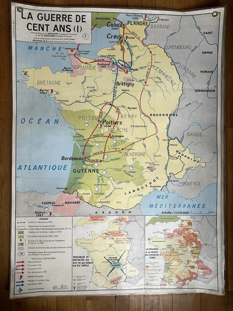 ANCIENNE AFFICHE SCOLAIRE plastifiée - La Guerre de Cent Ans (I) EUR ...